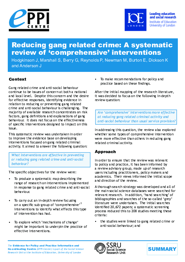 (PDF) Reducing gang related crime: A systematic review of ...