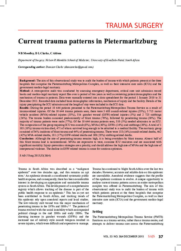 (PDF) Current trauma patterns in Pietermaritzburg TRAUMA SURGERY ...