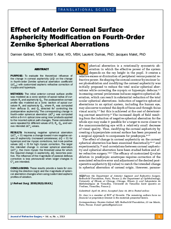 (PDF) Effect of Anterior Corneal Surface Asphericity Modification on Fourth-Order Zernike ...