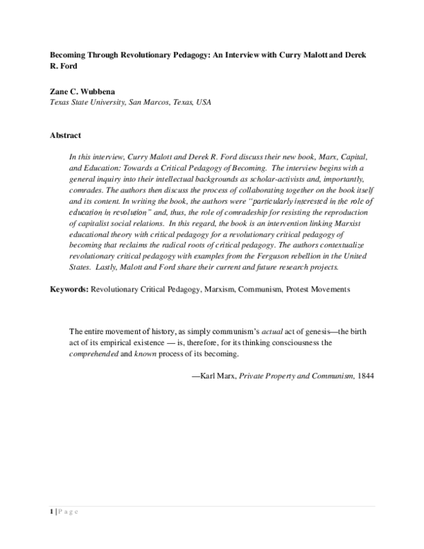 (PDF) Becoming through Revolutionary Pedagogy: An Interview with Curry ...