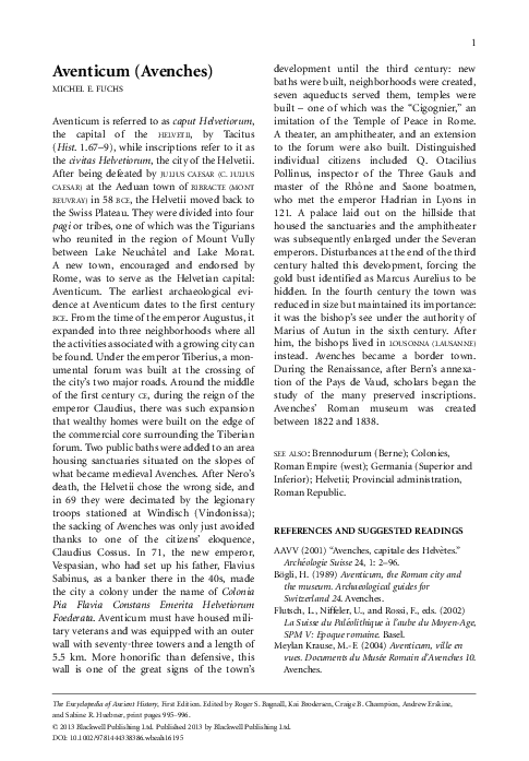 (PDF) Aventicum (Avenches)