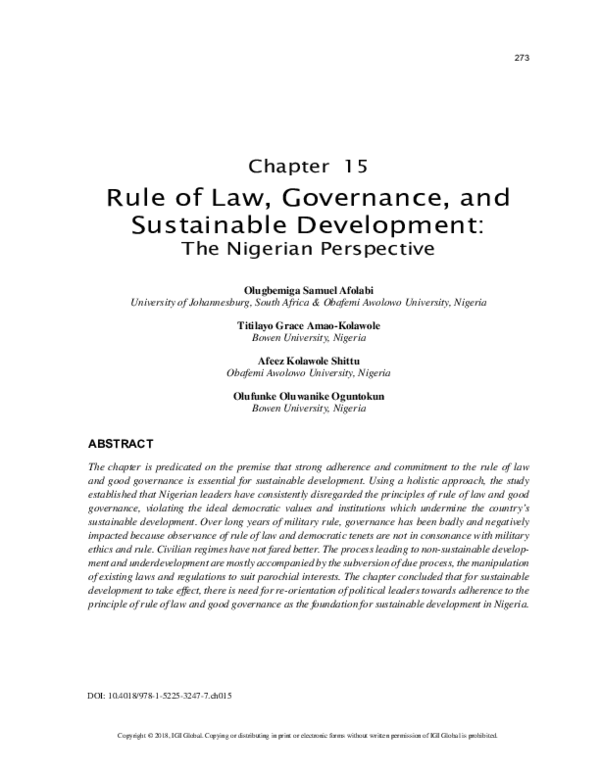 (PDF) Rule of Law, Governance, and Sustainable Development