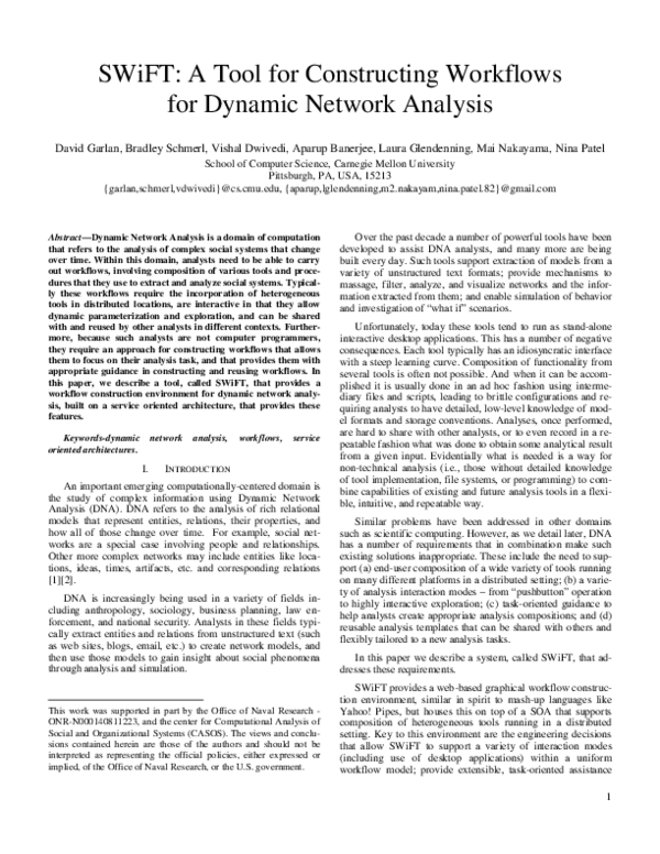 (PDF) SWiFT: A Tool for Constructing Workflows for Dynamic Network Analysis