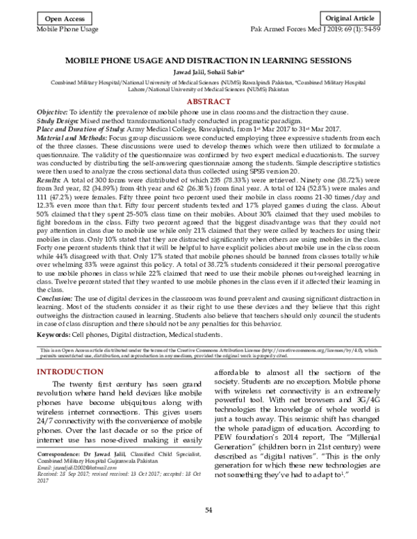 (PDF) Mobile Phone Usage and Distraction in Learning Sessions