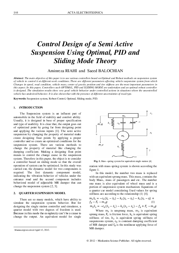 (PDF) Control Design of a Semi Active Suspension Using Optimal, PID and Sliding Mode Theory