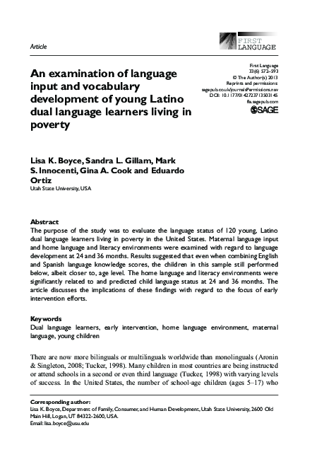 (PDF) An examination of language input and vocabulary development of young Latino dual language ...