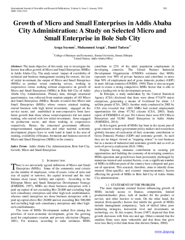 (PDF) Growth of Micro and Small Enterprises in Addis Ababa City ...