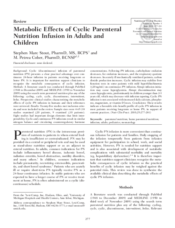 (PDF) Metabolic Effects of Cyclic Parenteral Nutrition Infusion in ...