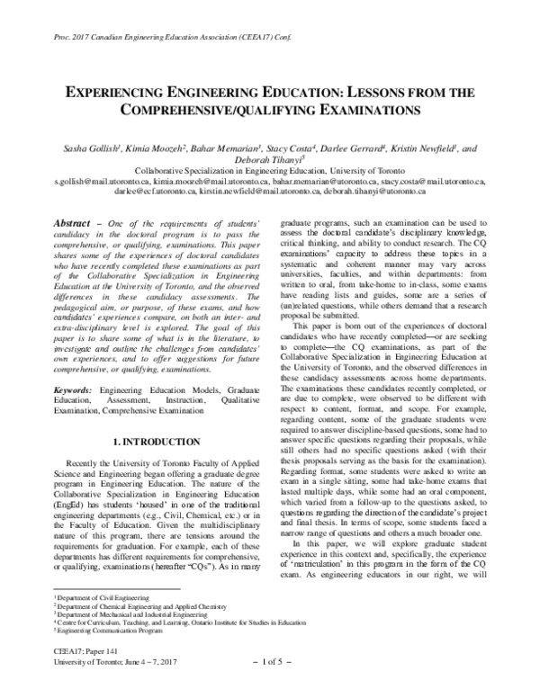 (PDF) Experiencing Engineering Education: Lessons from the ...