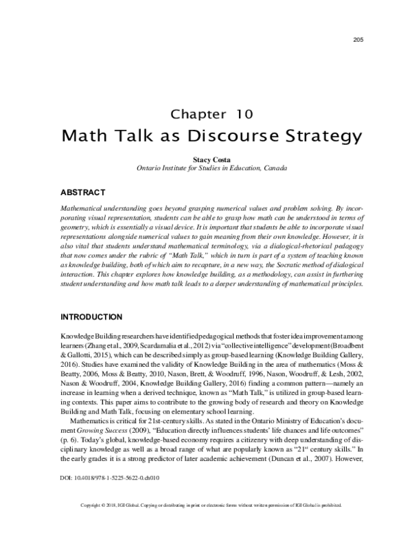 (PDF) Math Talk as Discourse Strategy | Stacy Costa - Academia.edu