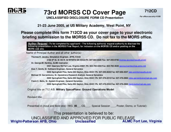 (PDF) Military Space Plane: Ground Operations Model