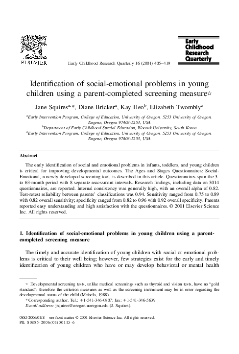 (PDF) Identification of social-emotional problems in young children ...