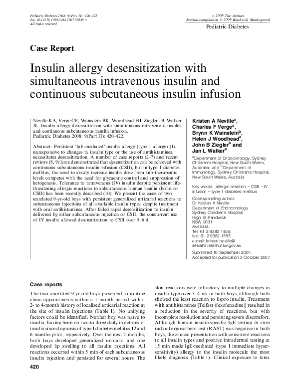 (PDF) Insulin allergy desensitization with simultaneous intravenous ...
