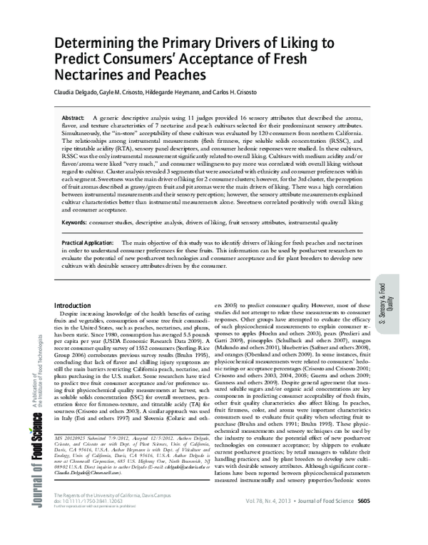 (PDF) Determining the Primary Drivers of Liking to Predict Consumers ...