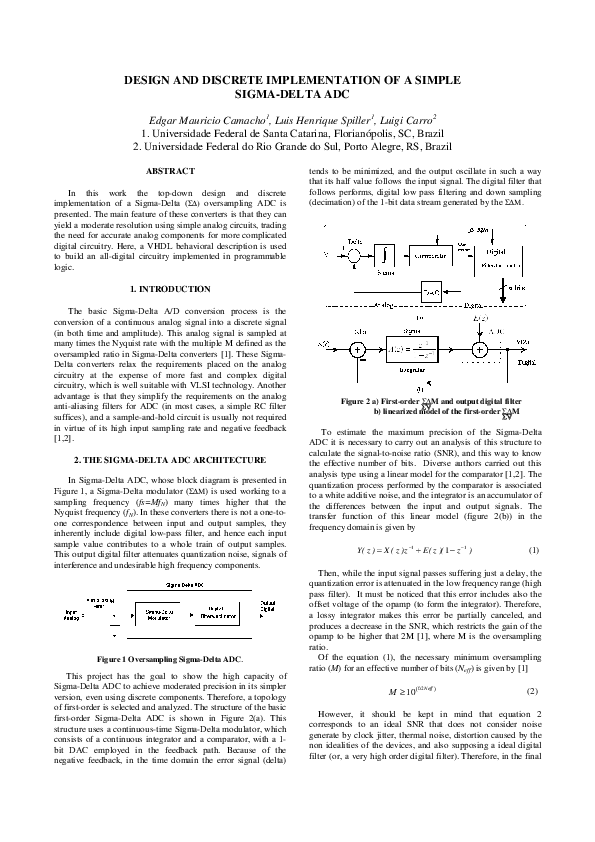 Pdf Discrete Sigma Delta Adc Design Using Vhdl