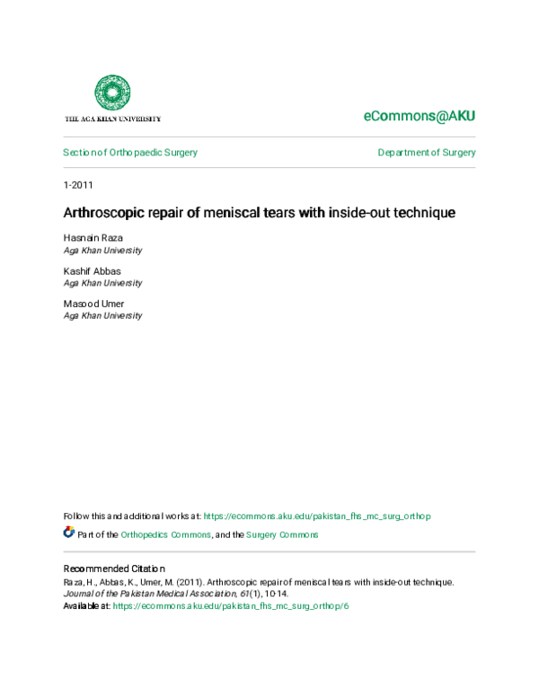(PDF) Arthroscopic repair of meniscal tears with inside-out technique