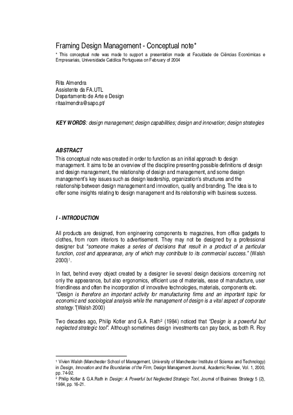 (PDF) Framing design management - conceptual note