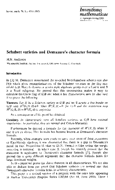 (PDF) Schubert varieties and Demazure's character formula