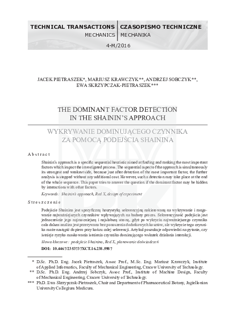 (PDF) The dominant factor detection in the Shainin’s approach