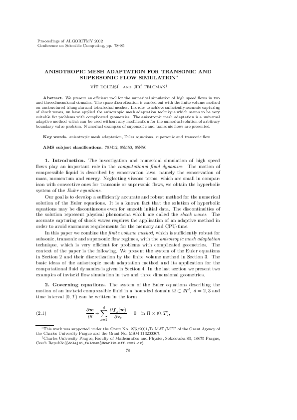 (PDF) Anisotropic mesh adaptation for transonic and supersonic flow simulation