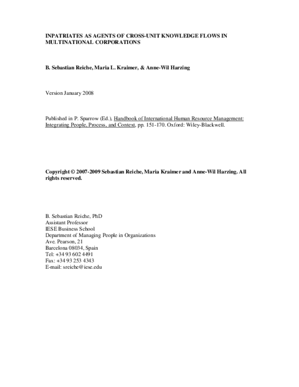 (PDF) Inpatriates as Agents of Cross-Unit Knowledge Flows in ...
