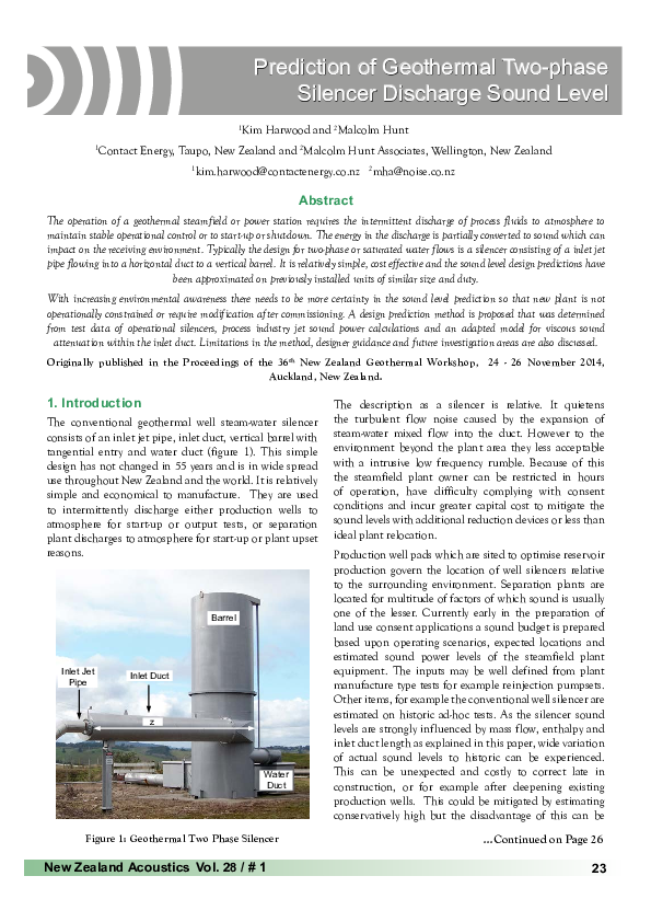 (PDF) Prediction of Geothermal Two-phase Silencer Discharge Sound Level