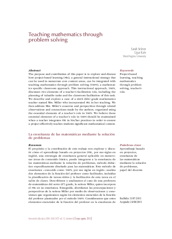 (PDF) Teaching mathematics through problem solving