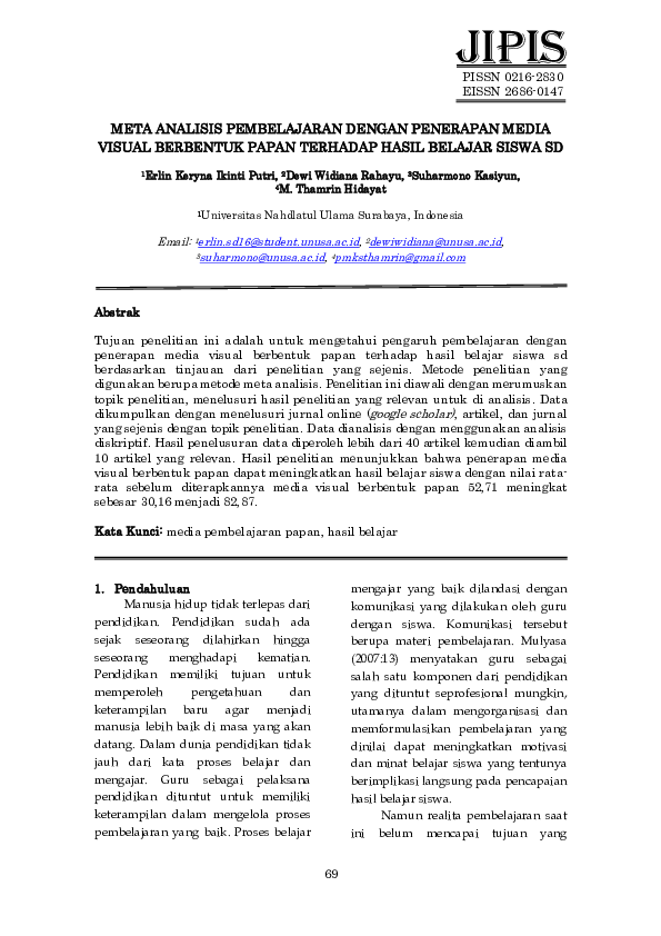 (PDF) Meta Analisis Pembelajaran Dengan Penerapan Media Visual Berbentuk Papan Terhadap Hasil ...