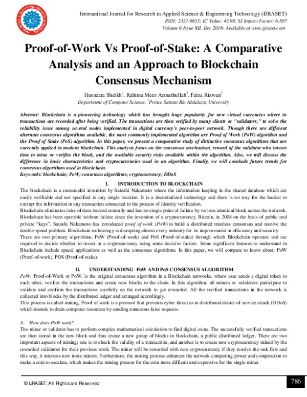 (PDF) Proof-of-Work Vs Proof-of-Stake: A Comparative Analysis and an Approach to Blockchain ...