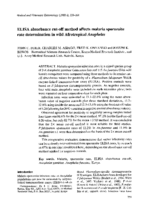 (PDF) ELISA absorbance cut‐off method affects malaria sporozoite rate ...