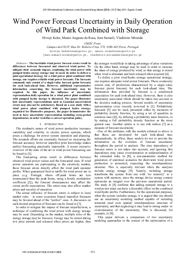 (PDF) Wind Power Forecast Uncertainty in Daily Operation of Wind Park Combined with Storage