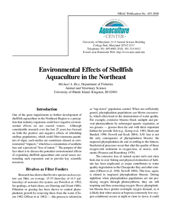 (PDF) Environmental Effects of Shellfish Aquaculture in the Northeast