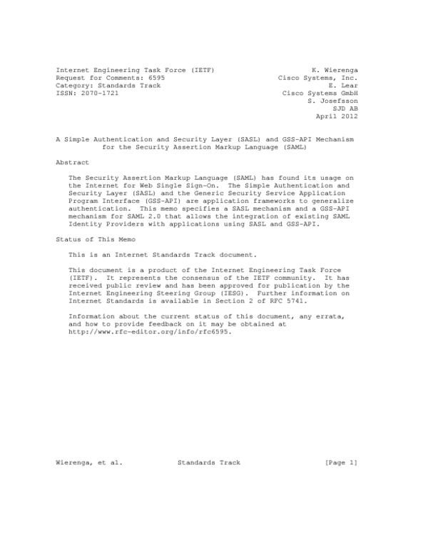 (PDF) A Simple Authentication and Security Layer (SASL) and GSS-API ...