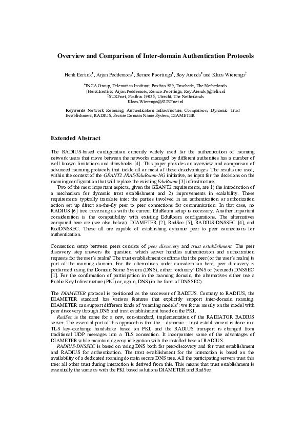 (PDF) Overview and Comparison of Inter-domain Authentication Protocols