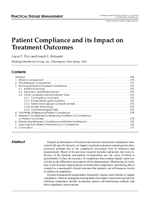 (PDF) Patient Compliance and its Impact on Treatment Outcomes