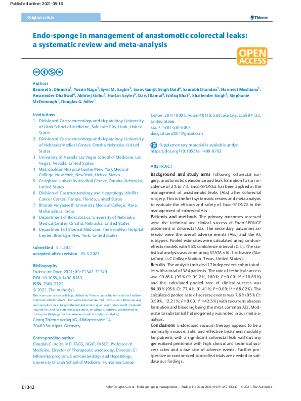 (PDF) Endo-sponge in management of anastomotic colorectal leaks: a ...