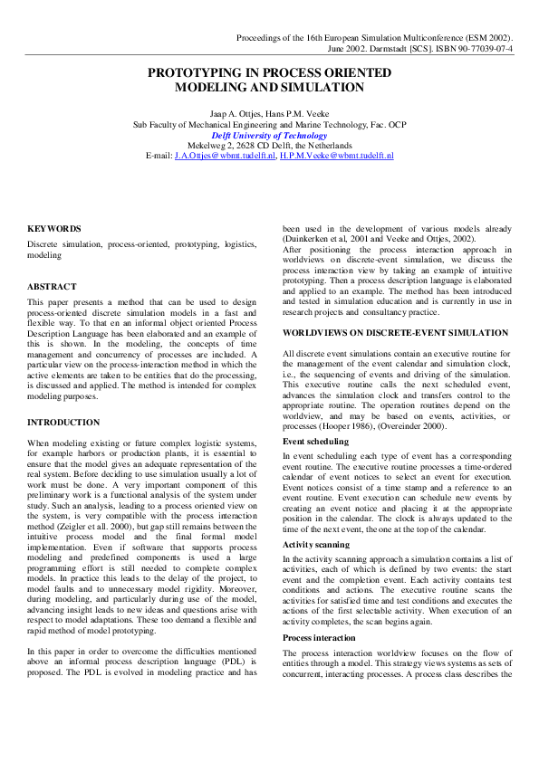 (PDF) Prototyping in Process oriented Modeling and Simulation