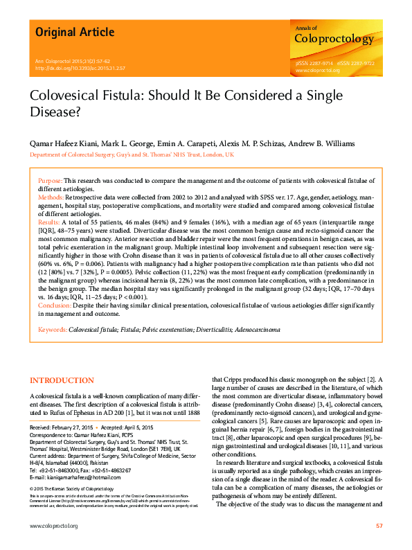 (PDF) Colovesical fistula: should it be considered a single disease?