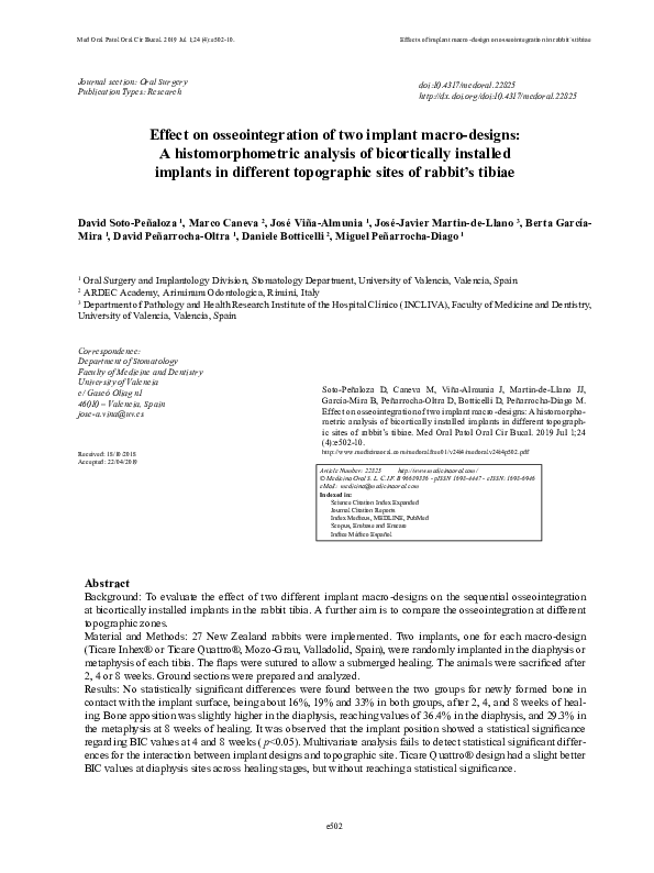 (PDF) Effect on osseointegration of two implant macro-designs:A ...