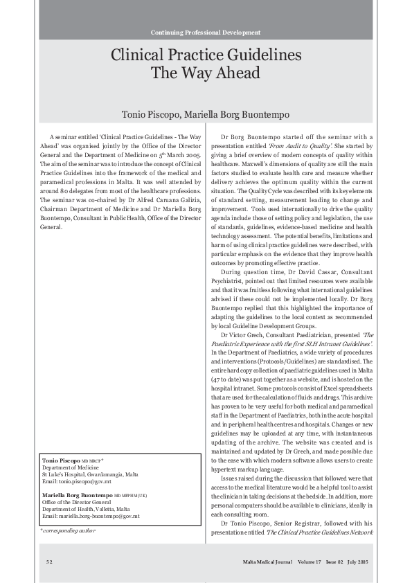 (PDF) Clinical practice guidelines : the way ahead