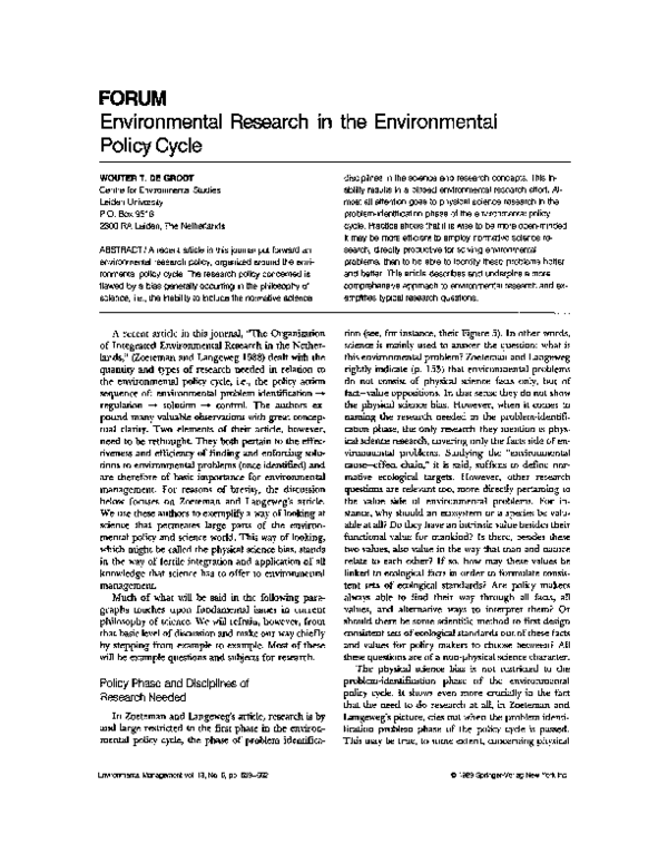 (PDF) Environmental research in the environmental policy cycle