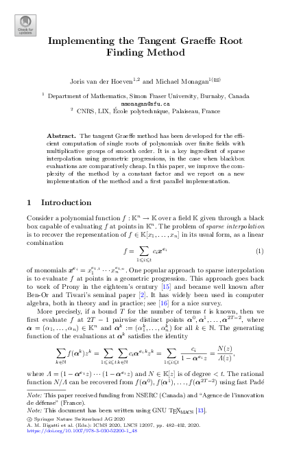 (PDF) Implementing the Tangent Graeffe Root Finding Method