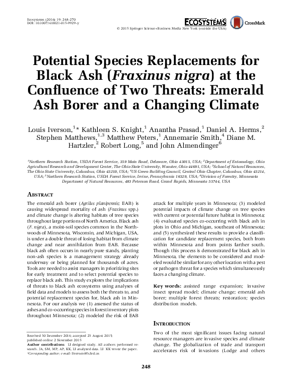 (PDF) Potential Species Replacements for Black Ash (Fraxinus nigra) at ...