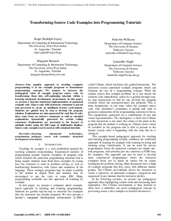 (PDF) Transforming Source Code Examples into Programming Tutorials