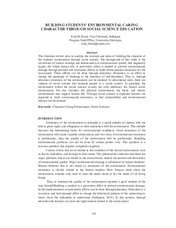 (PDF) Building Students' Environmental Caring Character Through Social ...