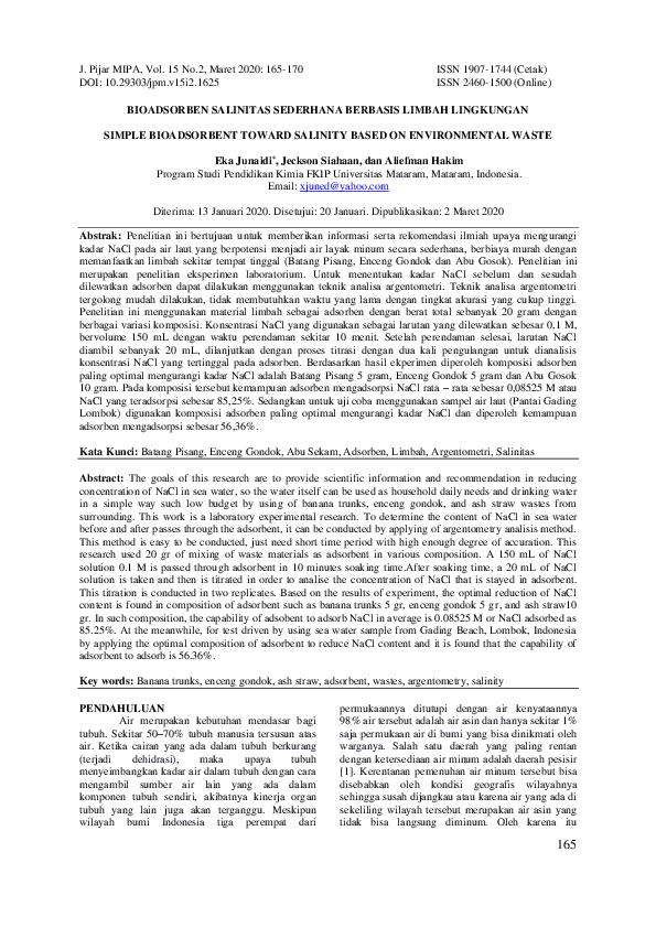(PDF) Bioadsorben Salinitas Sederhana berbasis Limbah Lingkungan