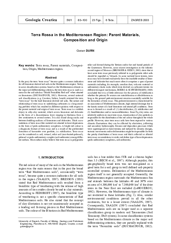 (PDF) Terra rossa in the Mediterranean region: parent materials ...