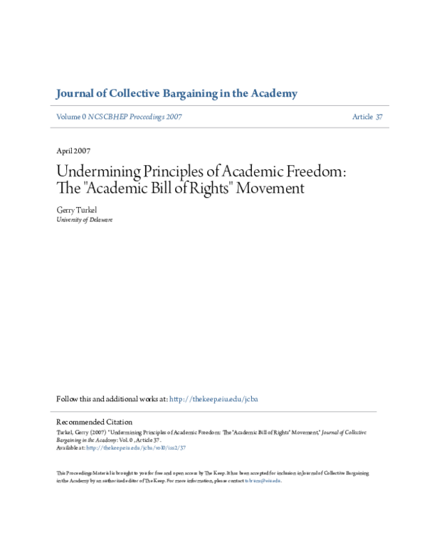 (PDF) Undermining Principles of Academic Freedom: The "Academic Bill of ...