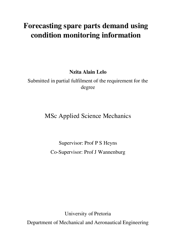 (PDF) Forecasting spare parts demand using condition monitoring information