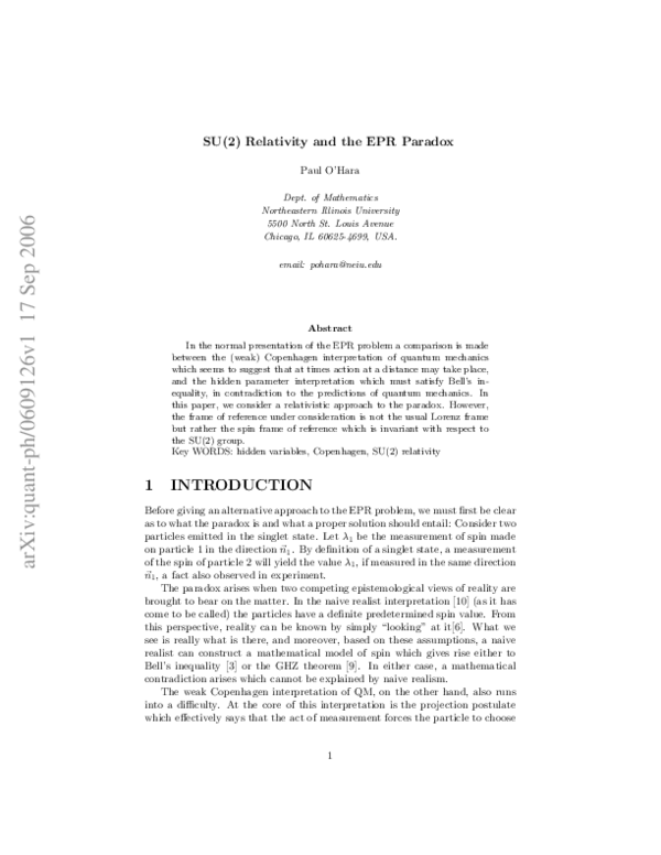 (PDF) Relativity and the EPR Paradox